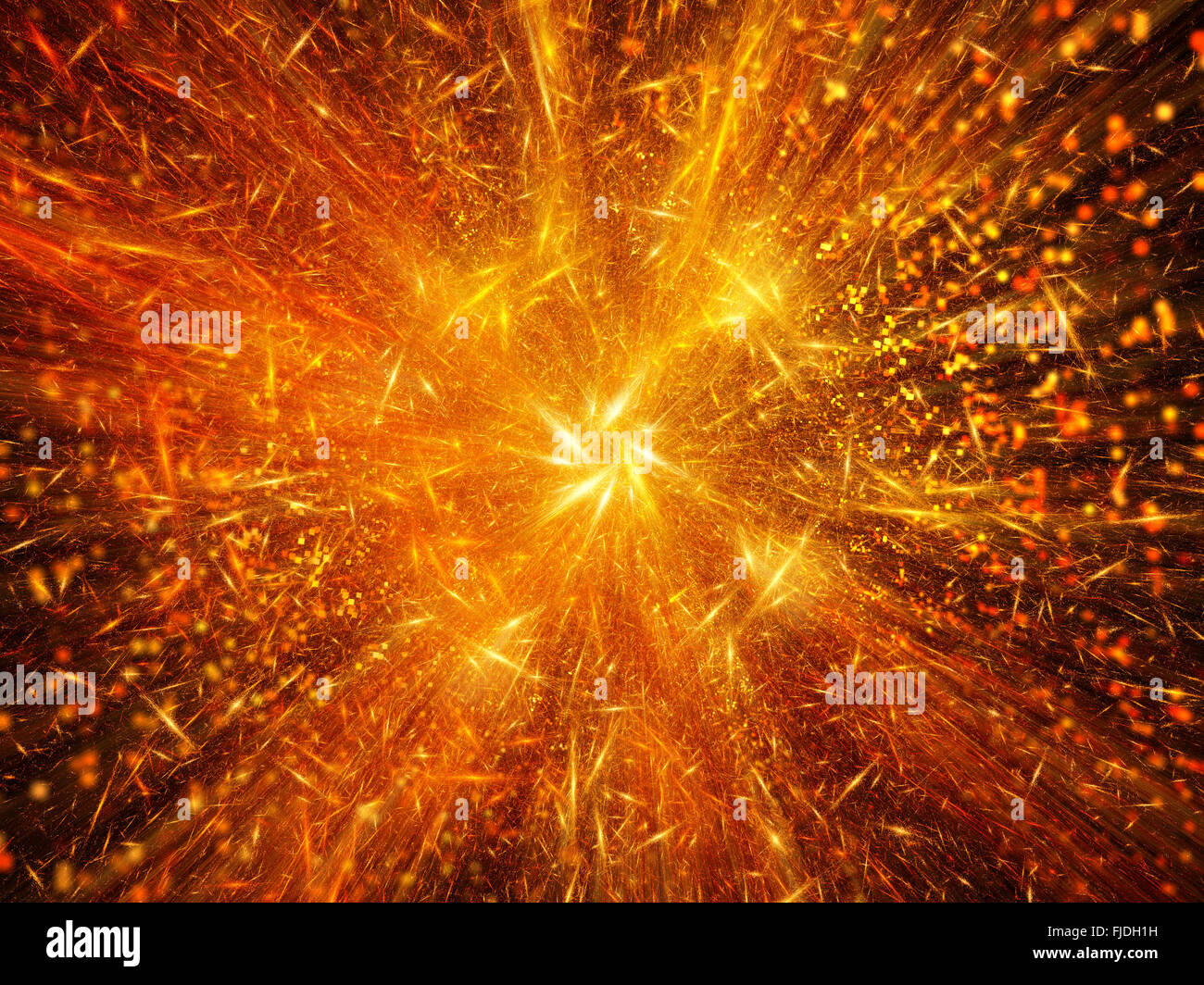 Golden firework fractal with particles, computer generated abstract ...
