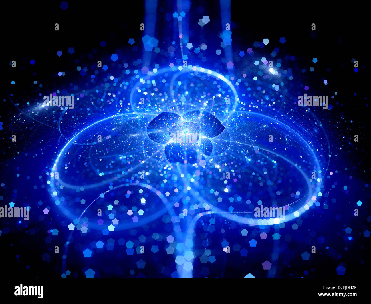 Blue glowing futuristic object in space with particles, computer ...