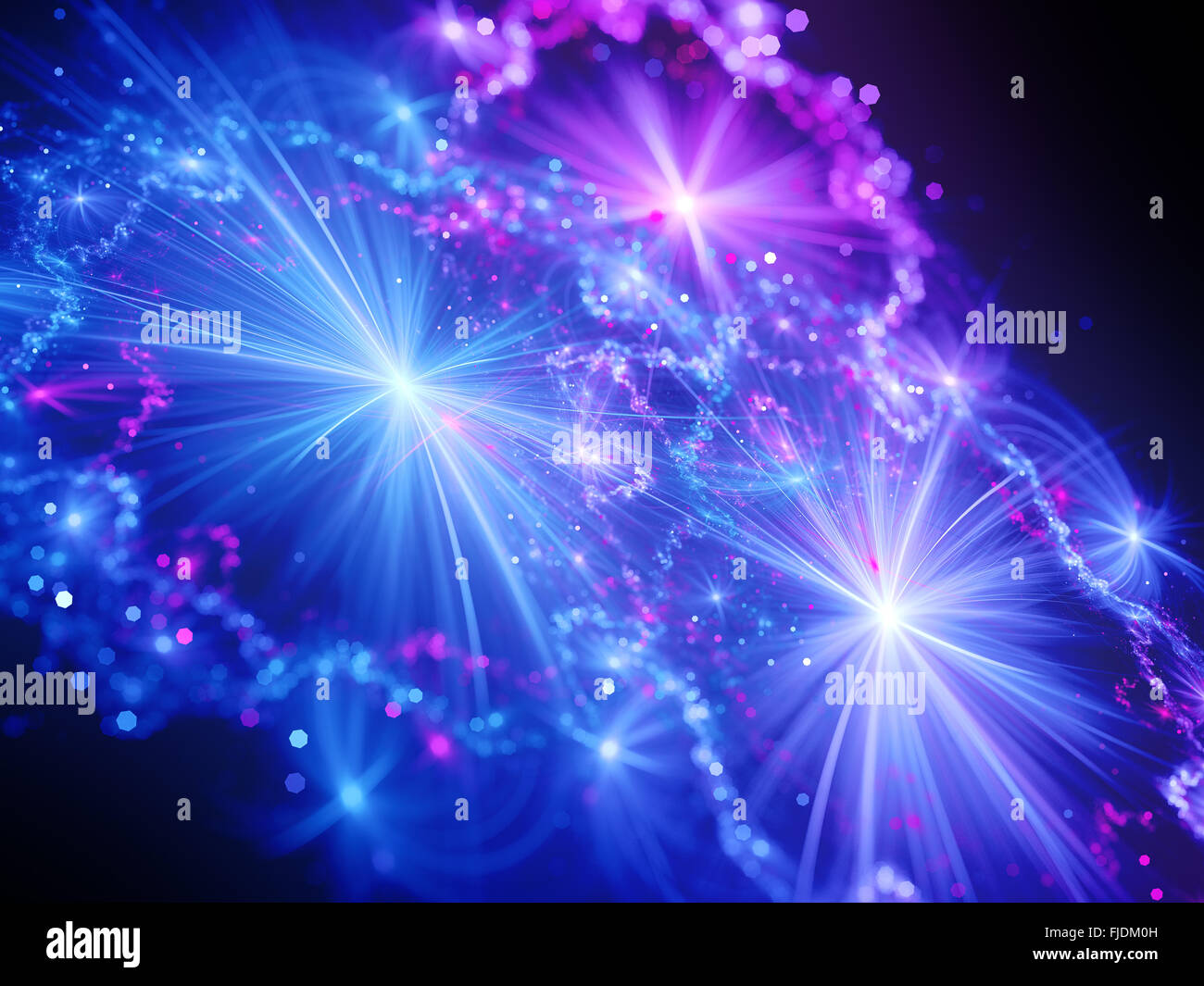Magical shiny glowing stars in space with rays, computer generated ...