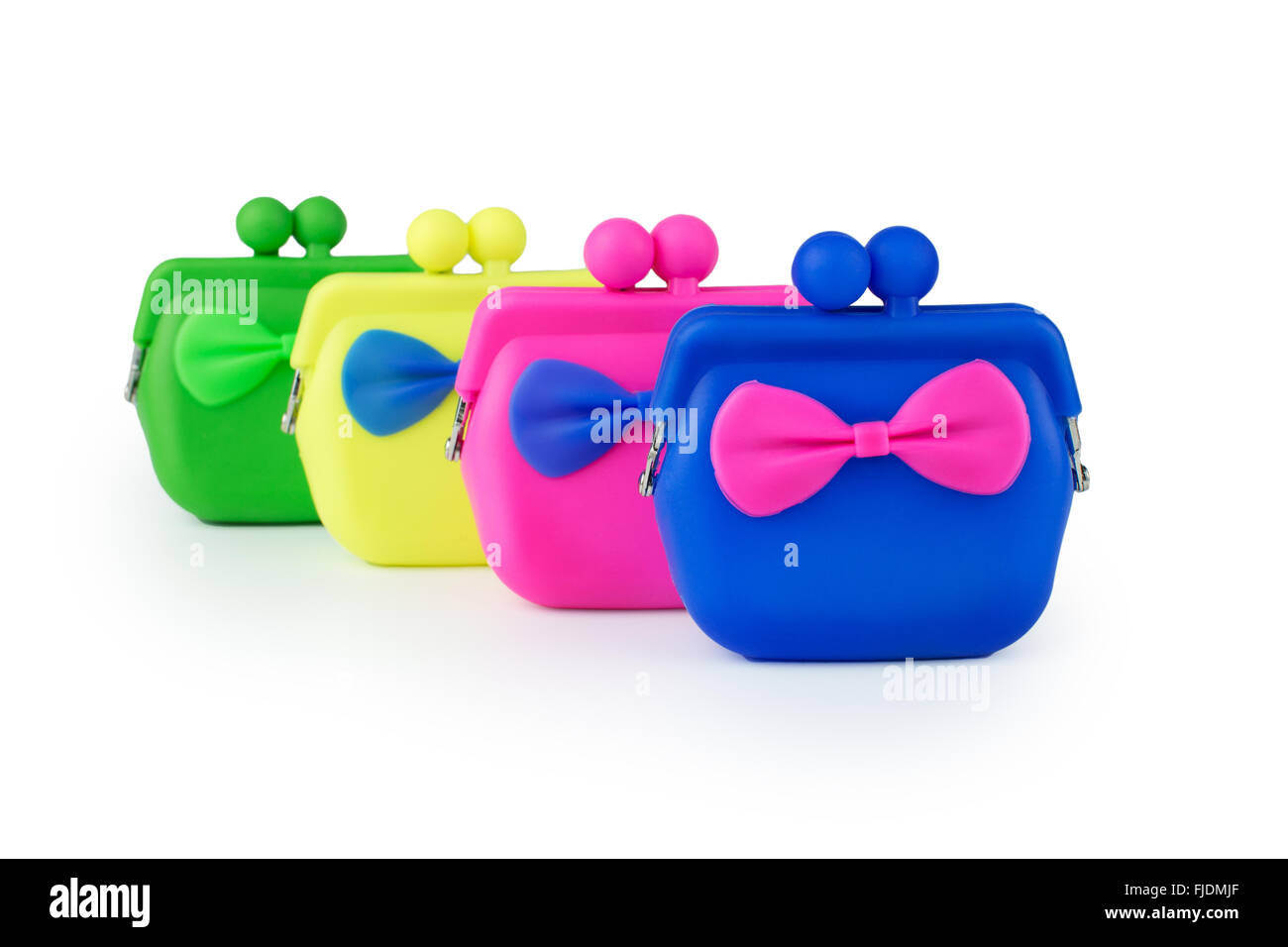 Group of cute colorful silicone rubber wallets isolated on white ...