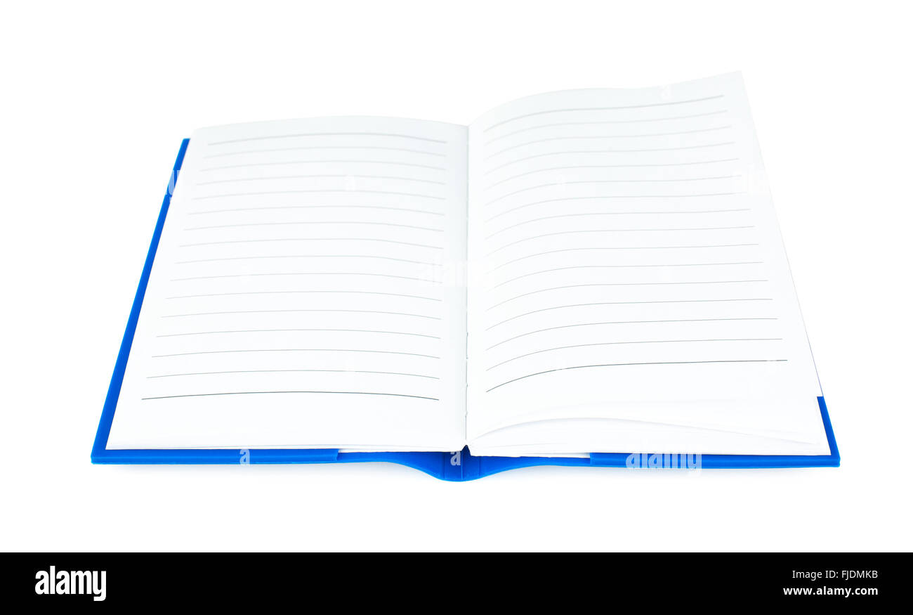 Opened diary isolated on white background. Notepad with blank lined ...
