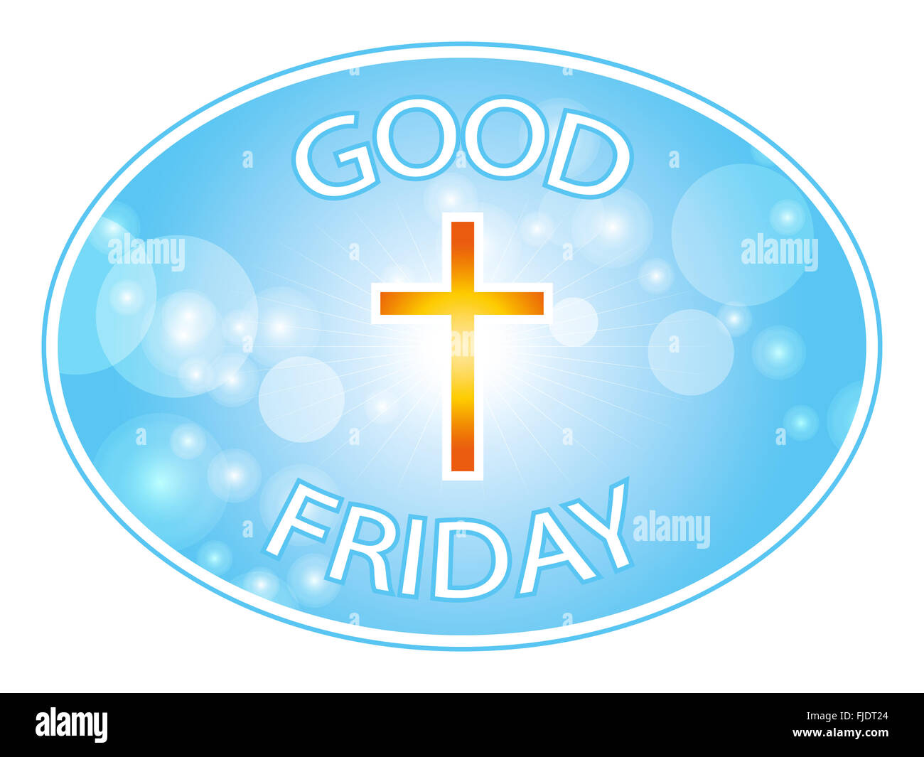 Orange cross on blue sky and lens flare border background with text ...