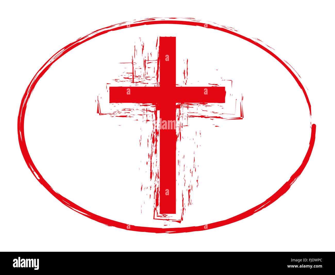 Red grunge cross stamp style, christian cross symbol isolated on white ...