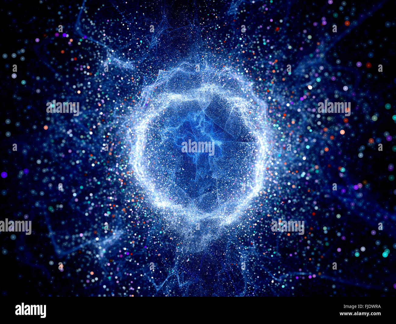 Blue glowing torus shape high energy field, computer generated abstract ...