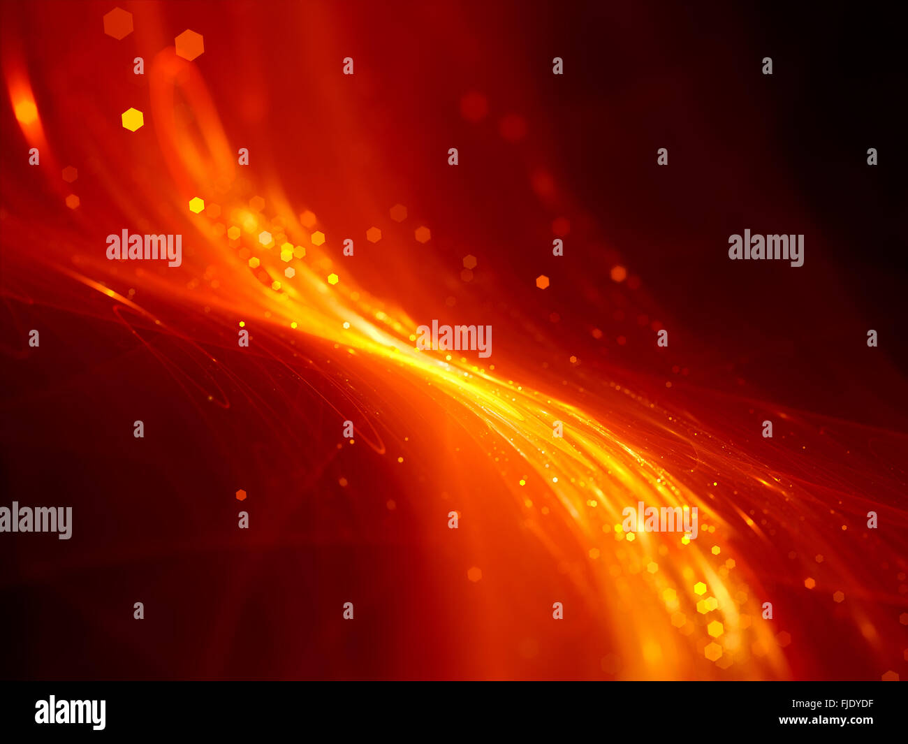 Fiery glowing technology flow with particles, computer generated ...