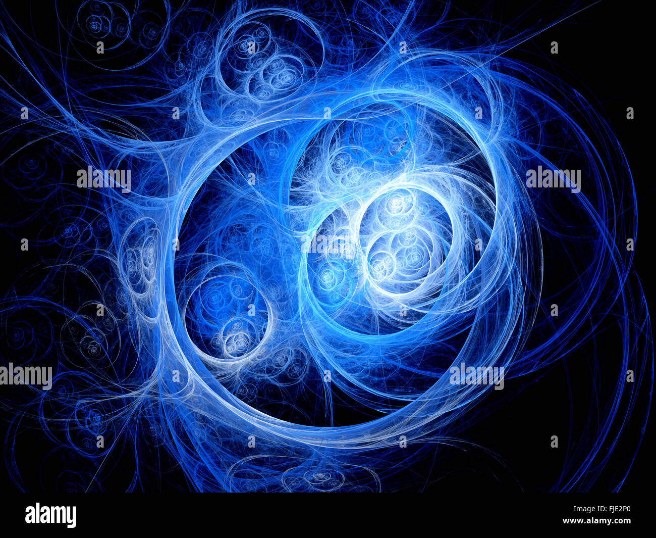 Blue glowing curves in space, computer generated abstract background ...