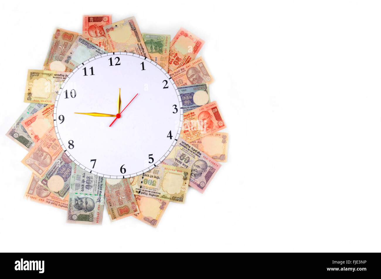"Time is money" concept - clock and Indian rupee Stock Photo - Alamy