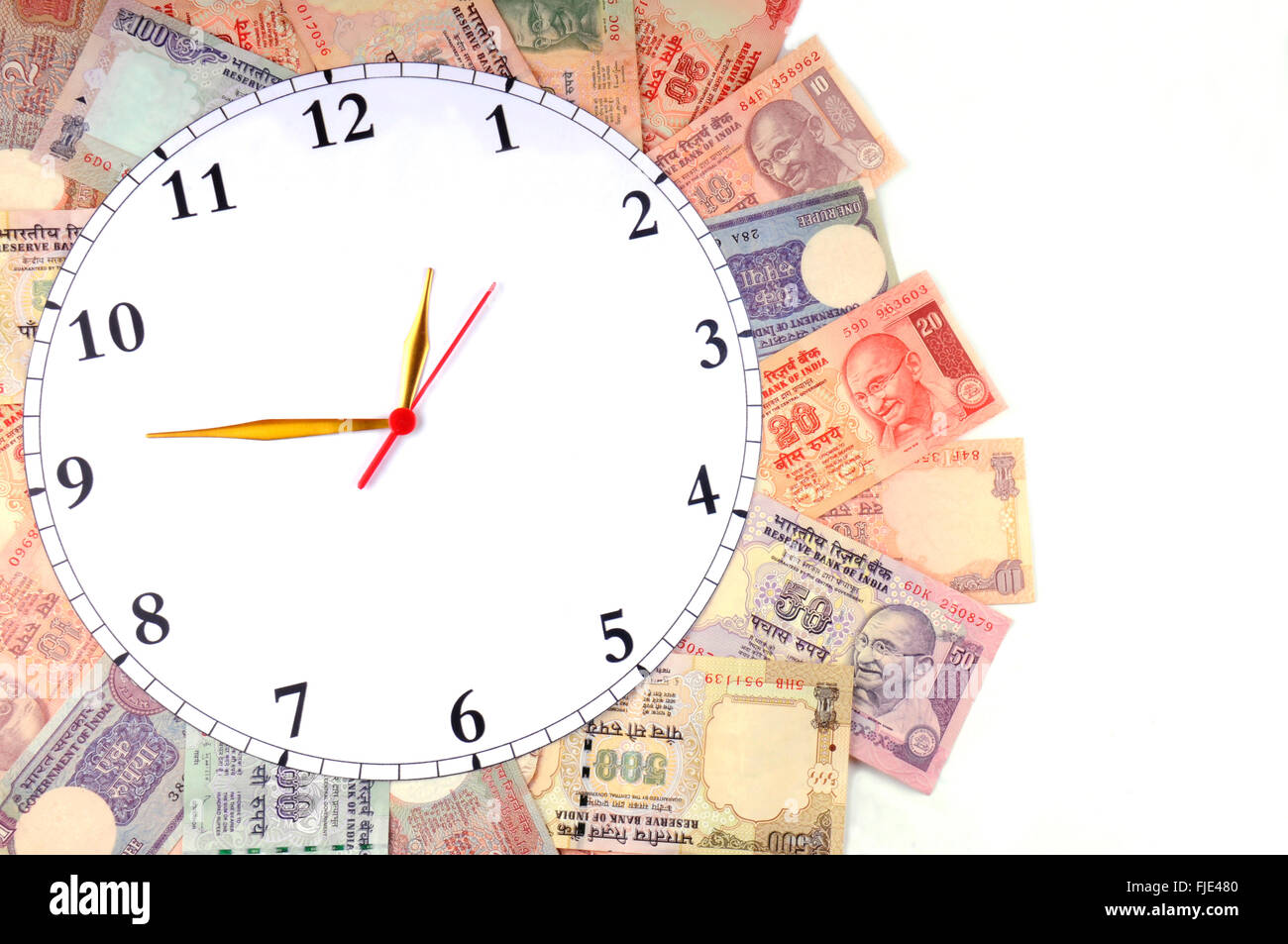 "Time is money" concept - clock and Indian rupee Stock Photo - Alamy