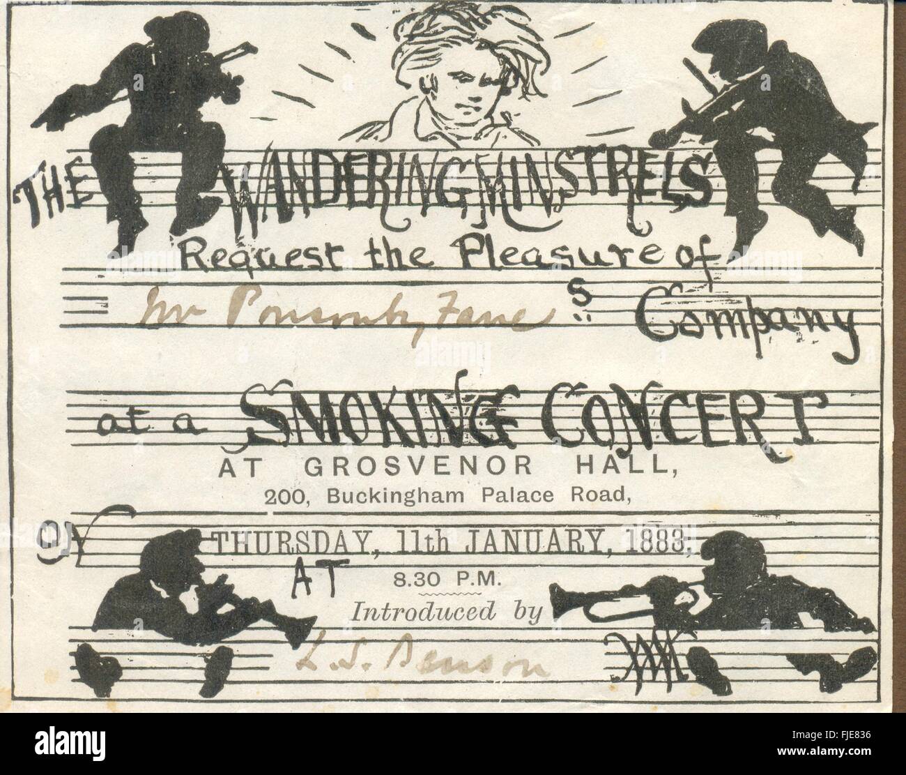 Invitation from The Wandering Minstrels to a Smoking Concert 1883 at ...