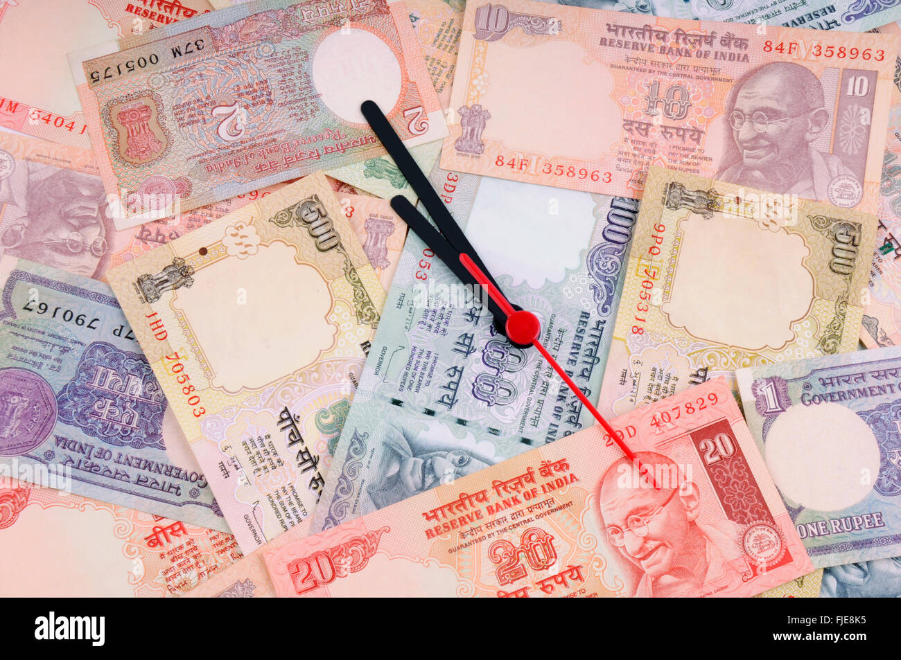 "Time is money" concept - clock and indian rupee Stock Photo - Alamy