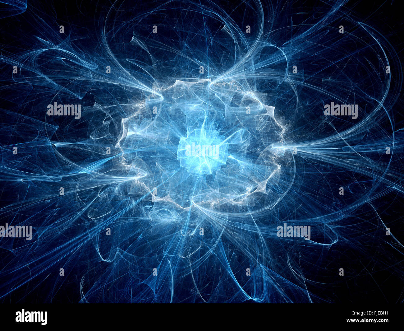 Blue glowing explosion in space, high energy plasma ball, computer ...
