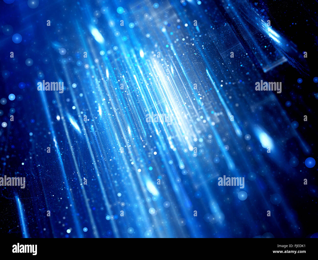 Glowing blue neon light lines in space with particles and depth of ...
