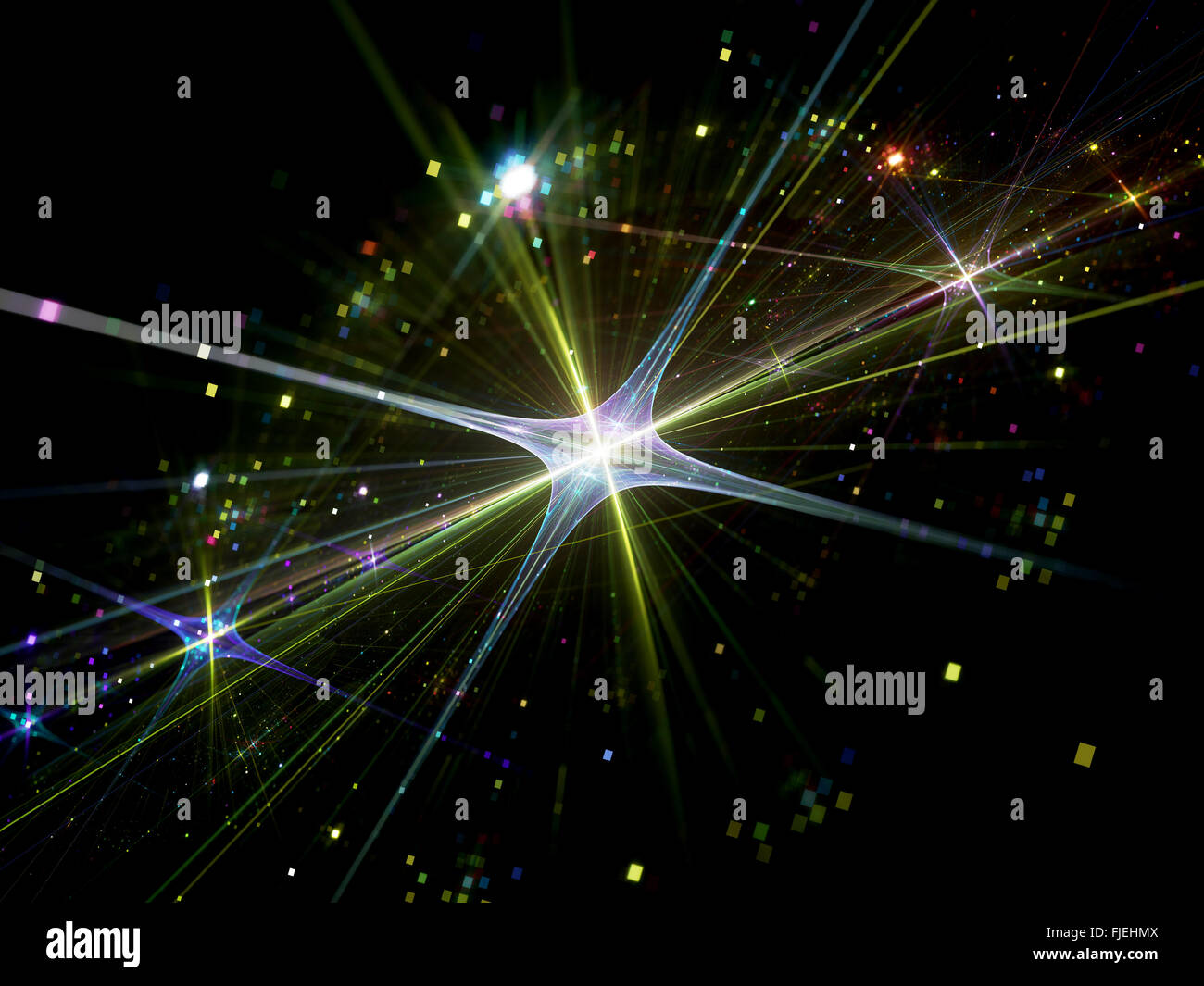 Shiny star with particles in space, computer generated abstract ...