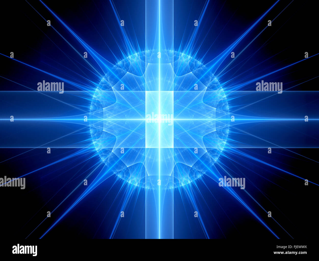 Blue glowing spherical explosion of new technology, computer generated ...