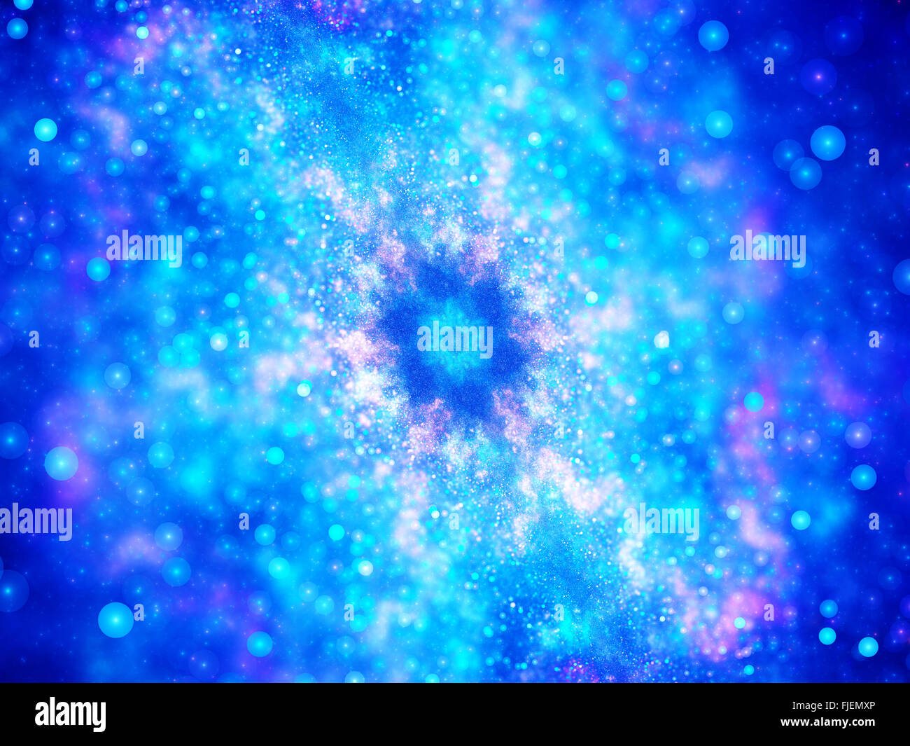 Magical glowing explosion in space with particles, depth of field with ...