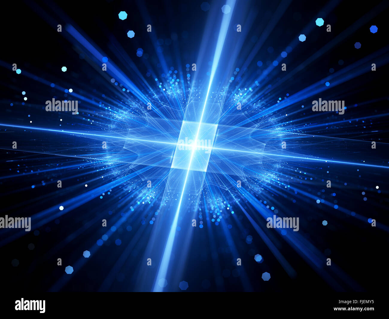 Blue glowing spherical explosion in space, computer generated abstract ...