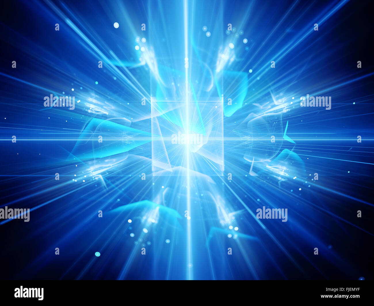 Blue glowing artificial intelligence with rays and particles, computer ...