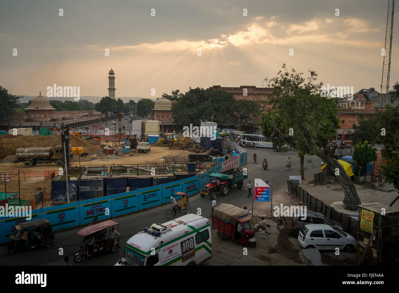 The metro train construction work in Badi Chaupar of Jaipur, Rajasthan ...