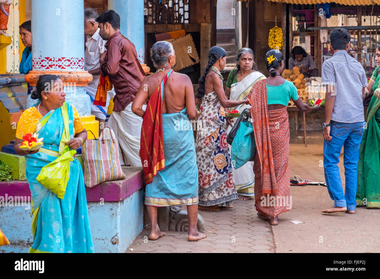 Worshipers outside the temple in Gokarna, India Stock Photo - Alamy