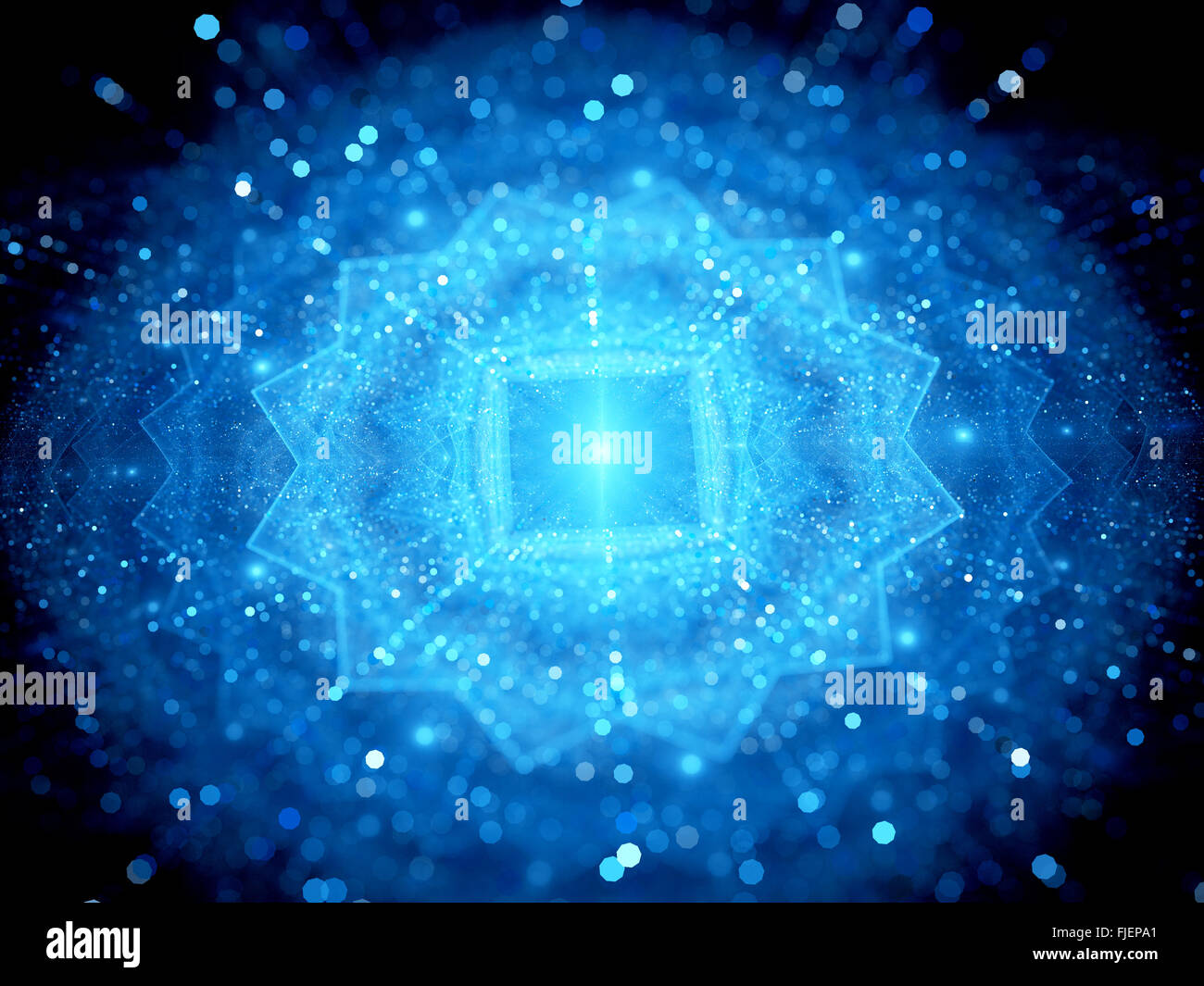 Blue glowing big data in space with particles, depth of field, bokeh, computer generated ...