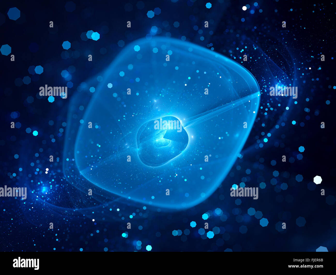 Blue glowing bubble shaped force field in space, computer generated ...