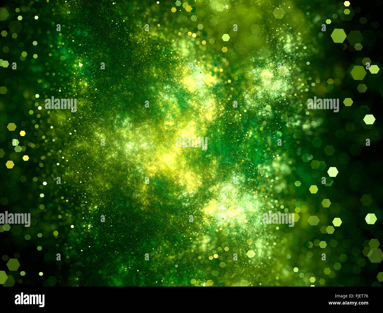 Green glowing deep interstellar space with particles, computer generated abstract background ...