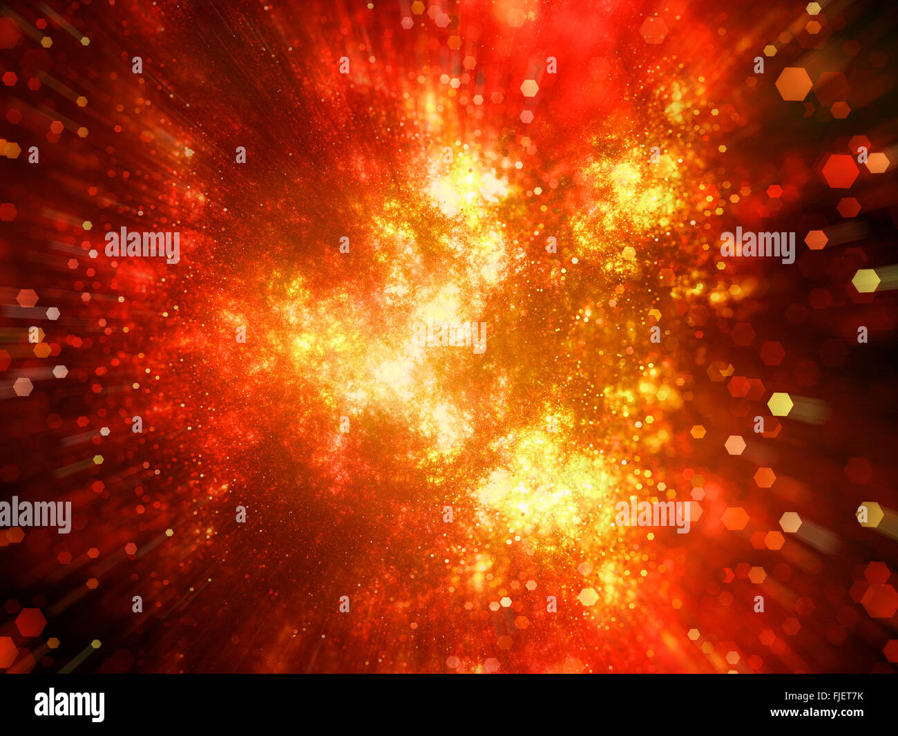 Fiery explosion in space with particles, computer generated abstract ...