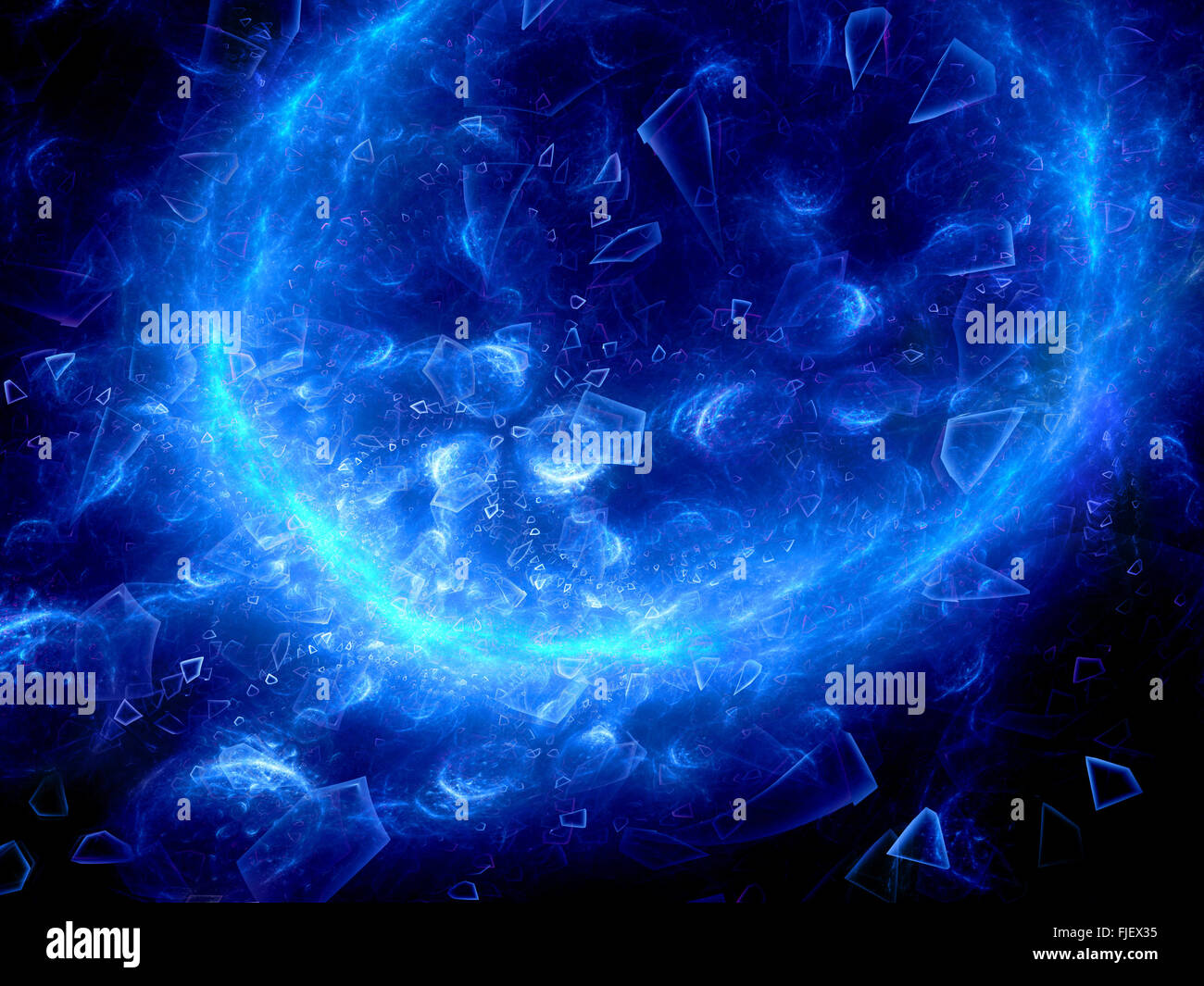 Blue glowing multidimensional explosion in space, computer generated ...