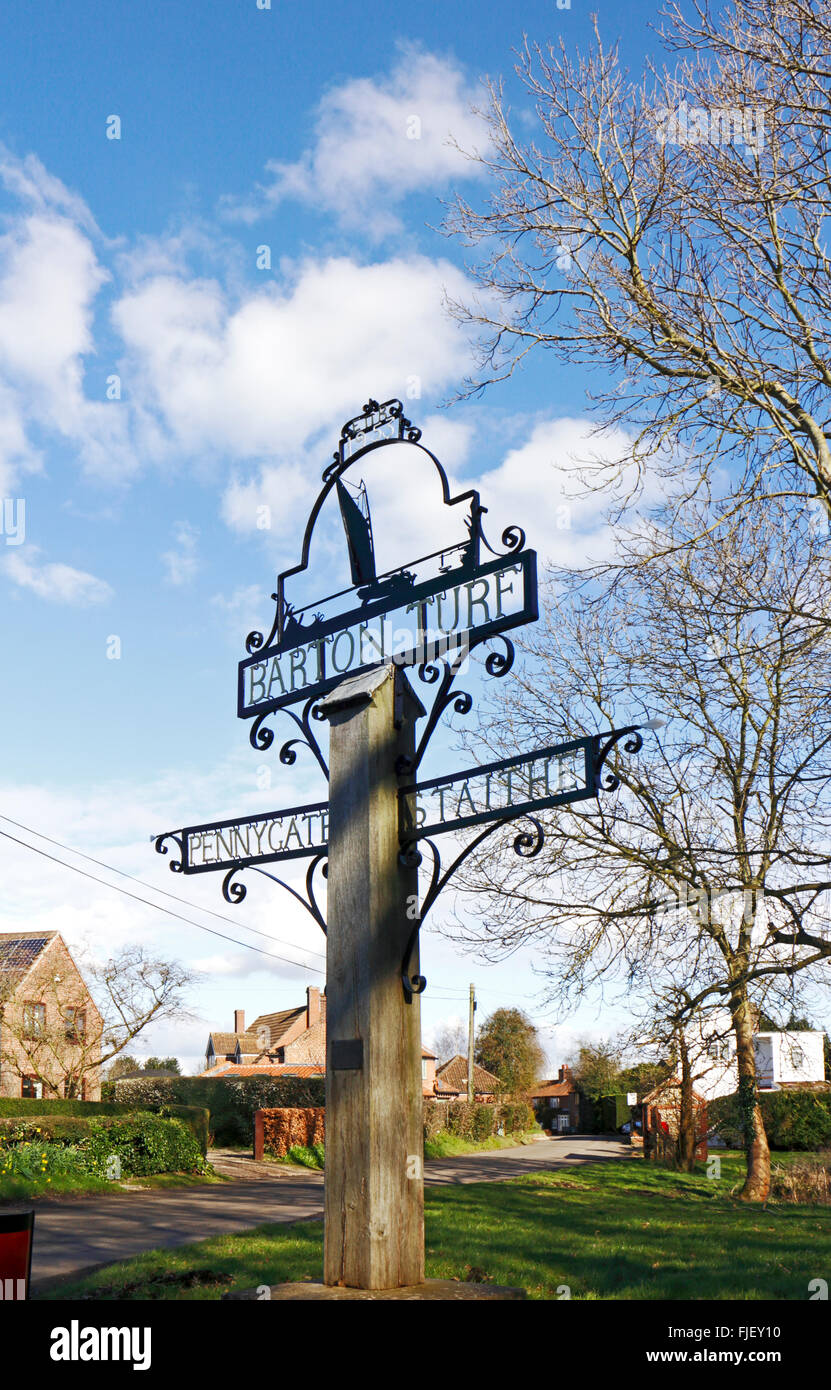 A view of the village sign at Barton Turf and Pennygate Staithe on the ...