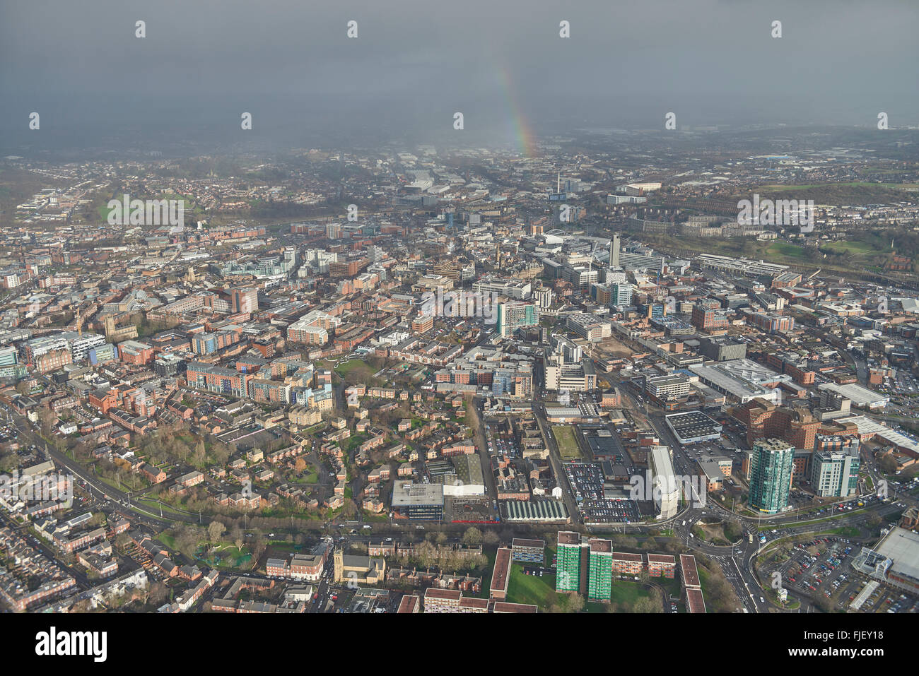 An aerial view of a rainbow over Sheffield City Centre Stock Photo - Alamy