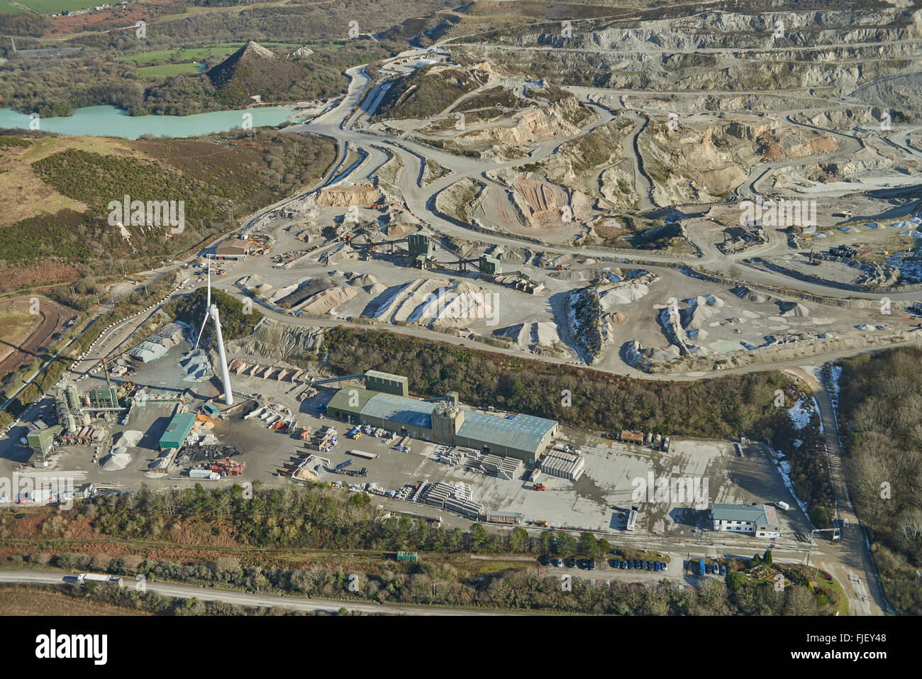 An aerial view of the China Clay works near St Austell in Cornwall ...