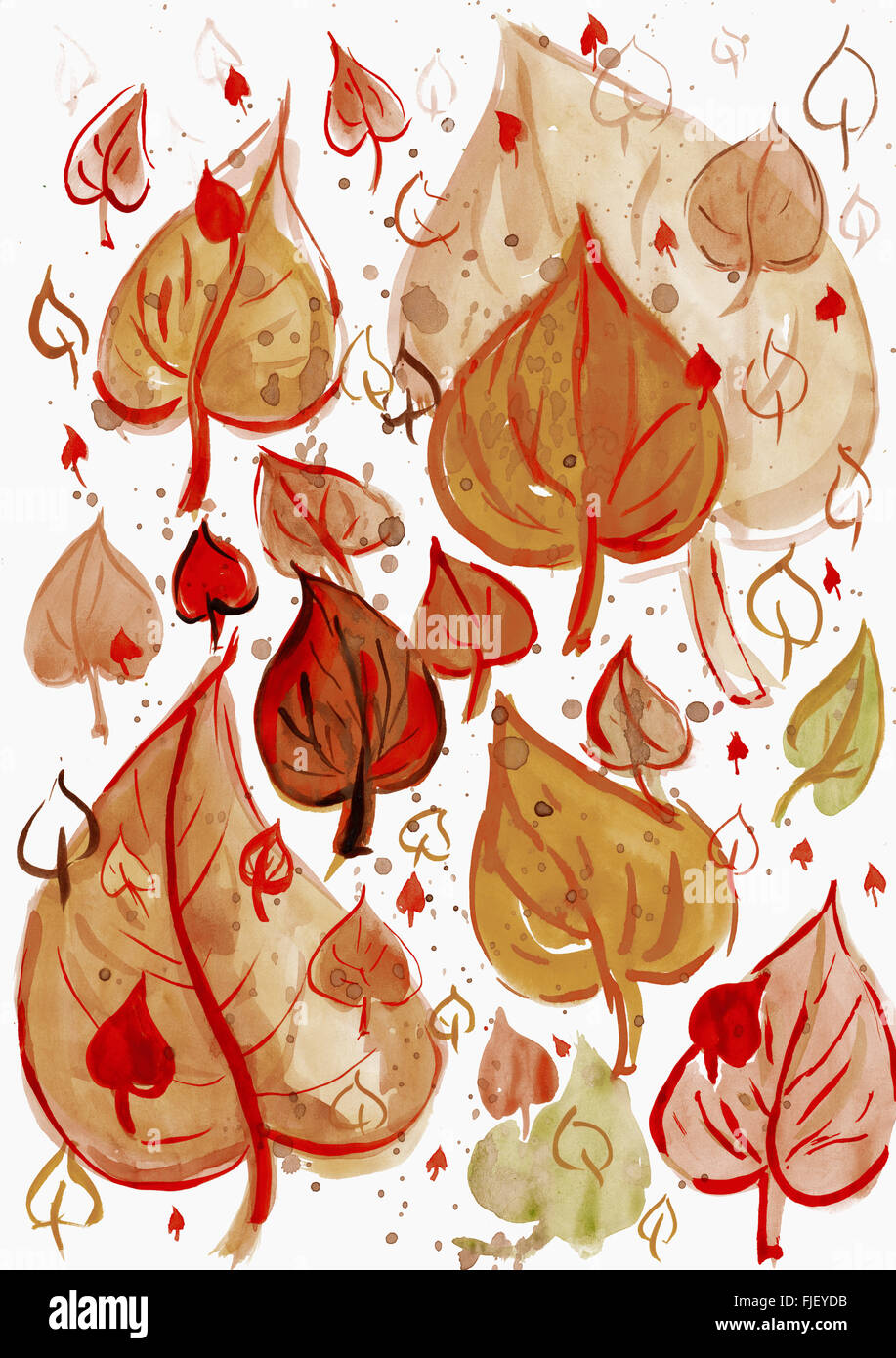 autumn leaves background, watercolor paint on paper Stock Photo - Alamy