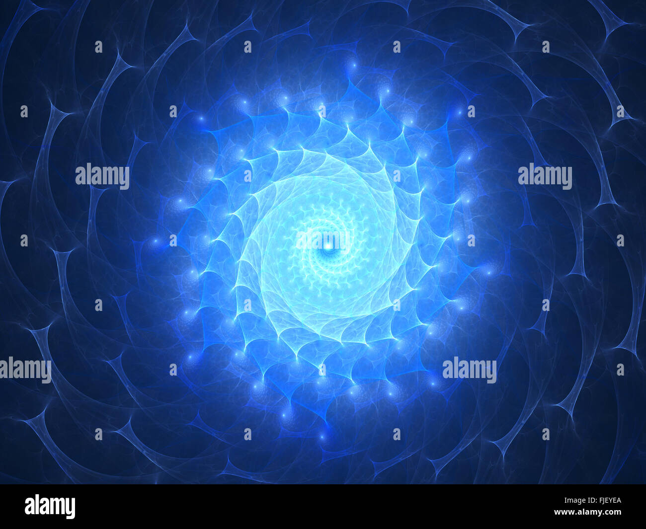 Blue glowing spiral fractal art, computer generated abstract background ...