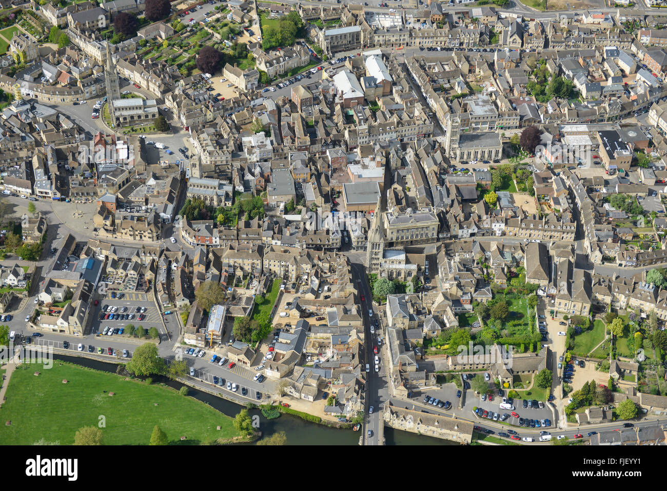 An aerial view of the town centre of Stamford, Lincolnshire Stock Photo ...