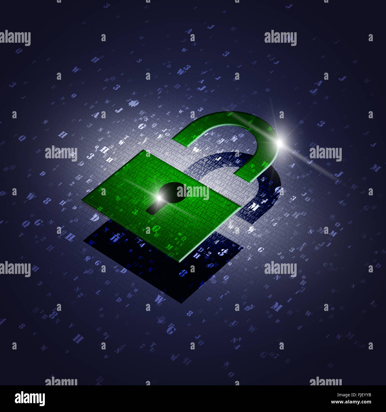 abstract concept green security code lock technology blue background ...