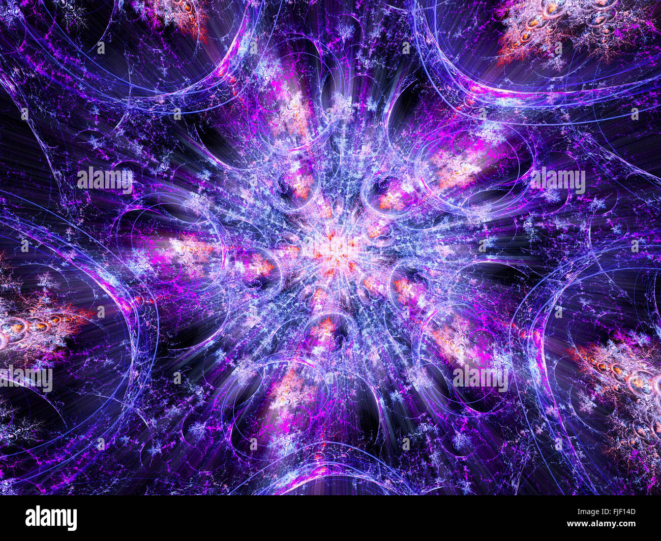 Glowing magical fractal shape in space, computer generated abstract ...