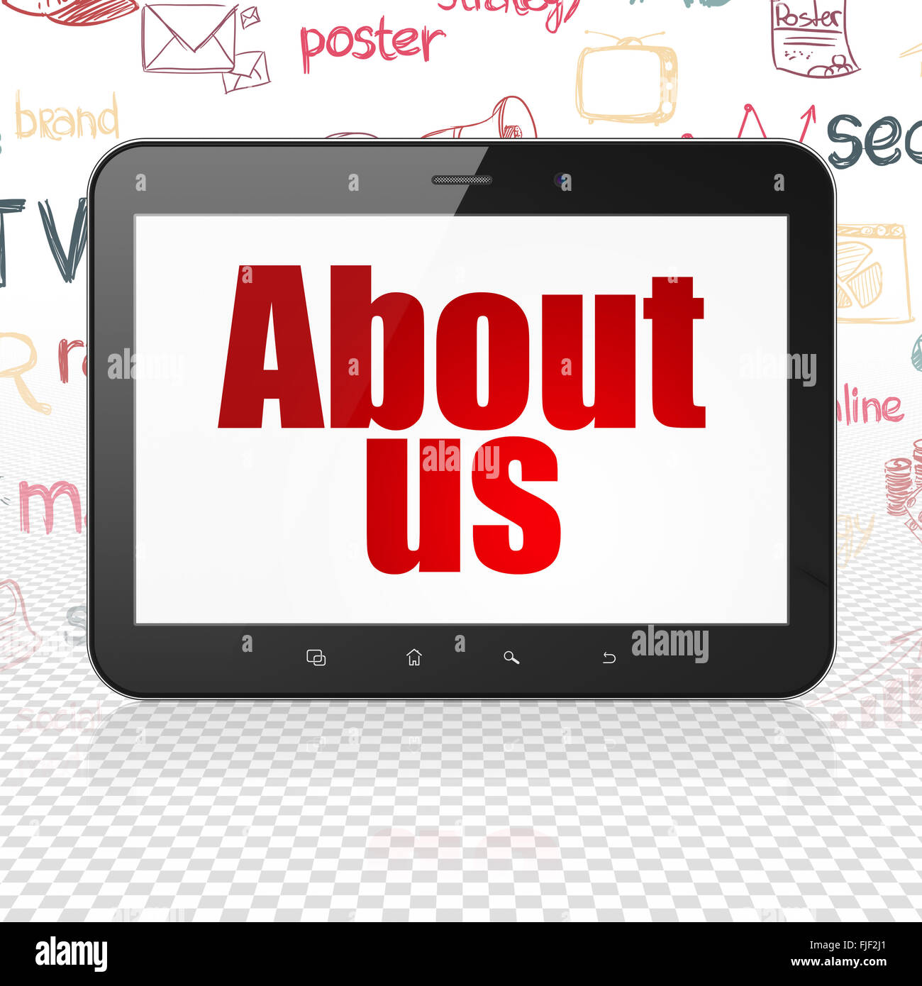 Advertising concept: Tablet Computer with About Us on display Stock ...
