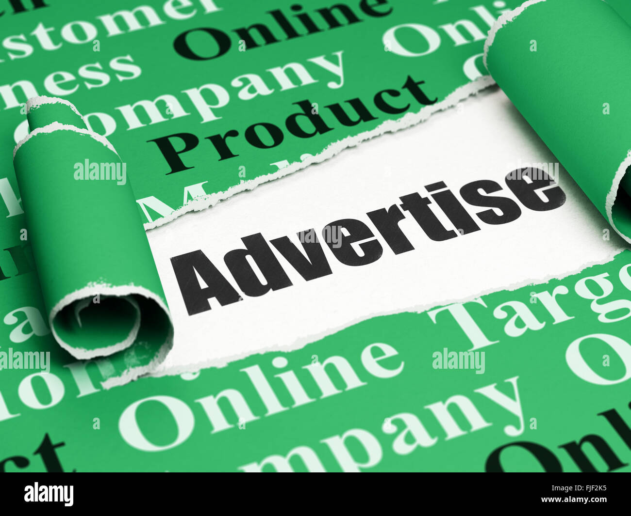 Advertising concept: black text Advertise under the piece of torn paper ...