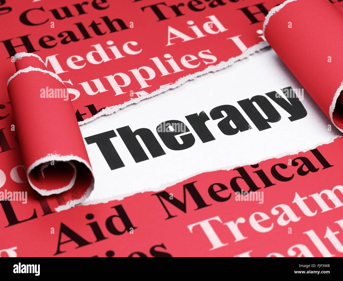 Healthcare concept: black text Therapy under the piece of torn paper ...