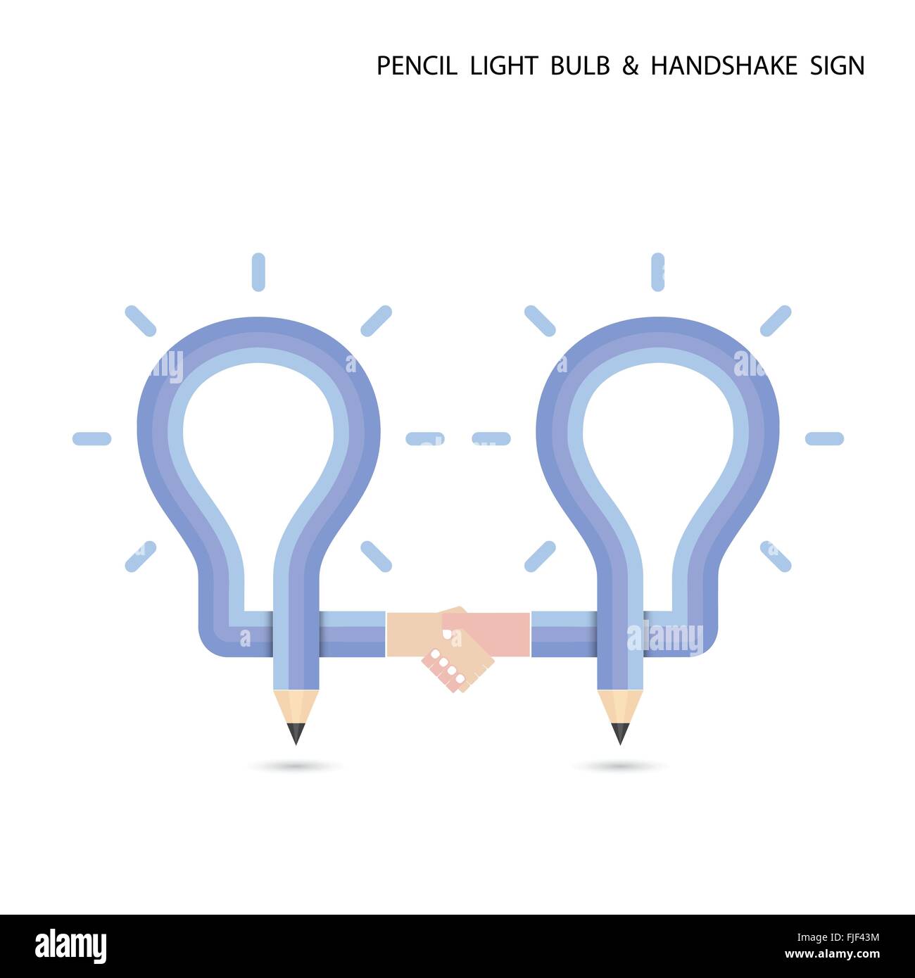 Pencil light bulb and handshake concept on background. Education and business concept. Vector ...