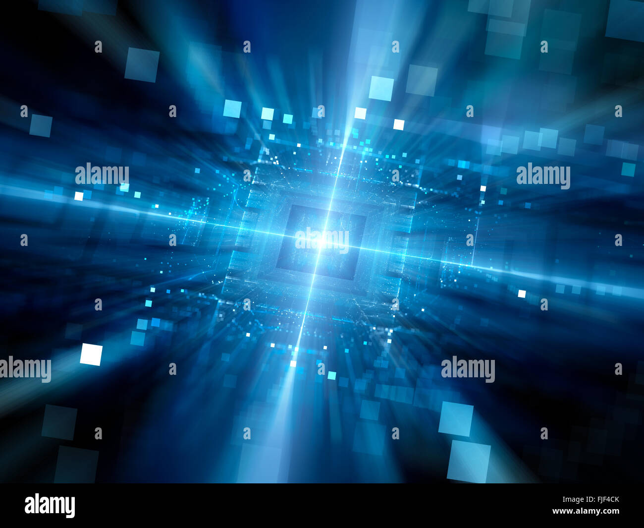 Blue glowing hardware with particles, computer generated abstract ...