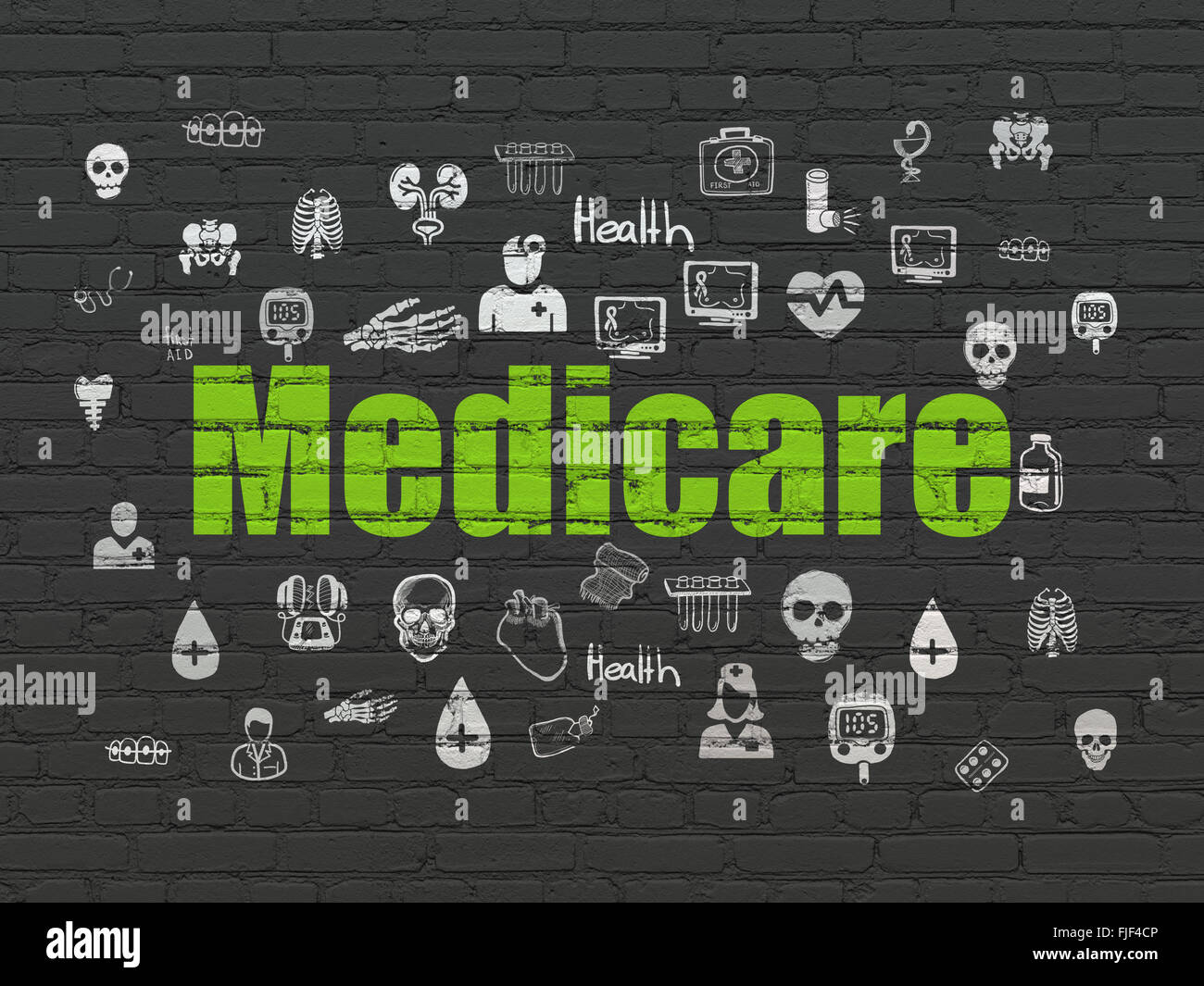 Healthcare concept: Medicare on wall background Stock Photo - Alamy