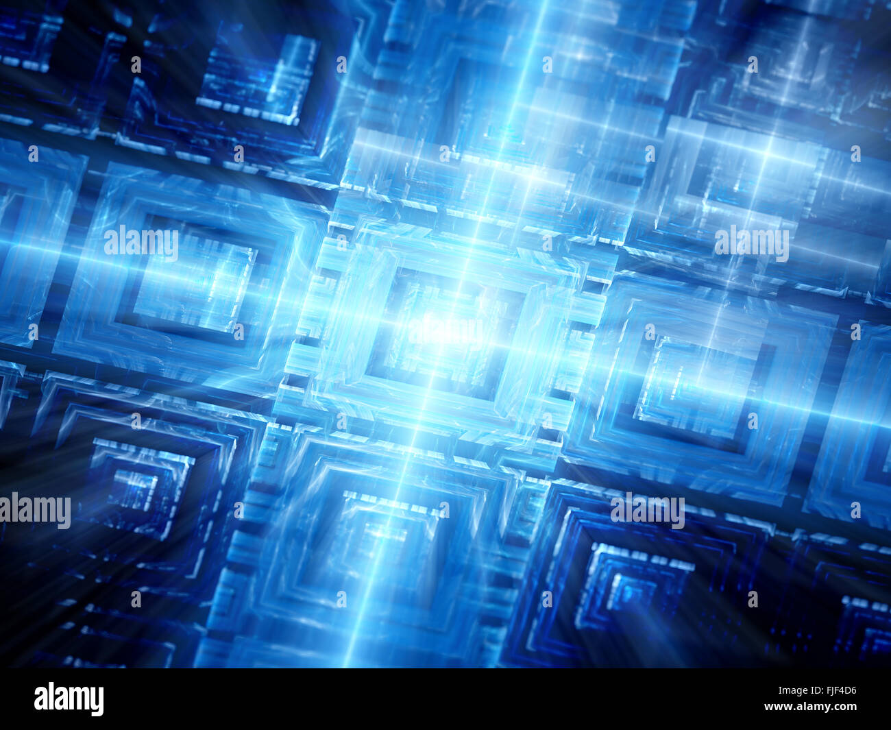 Blue glowing hardware fractal, computer generated abstract background ...