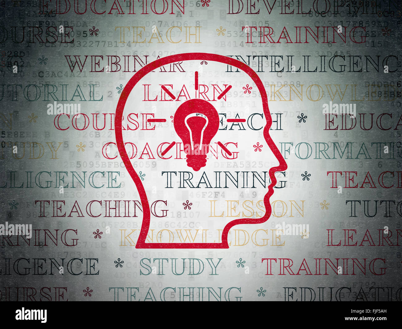 Education concept: Head With Lightbulb on Digital Paper background ...