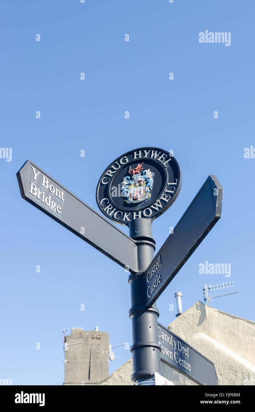 Tourist direction signs in Crickhowell, Powys Stock Photo - Alamy