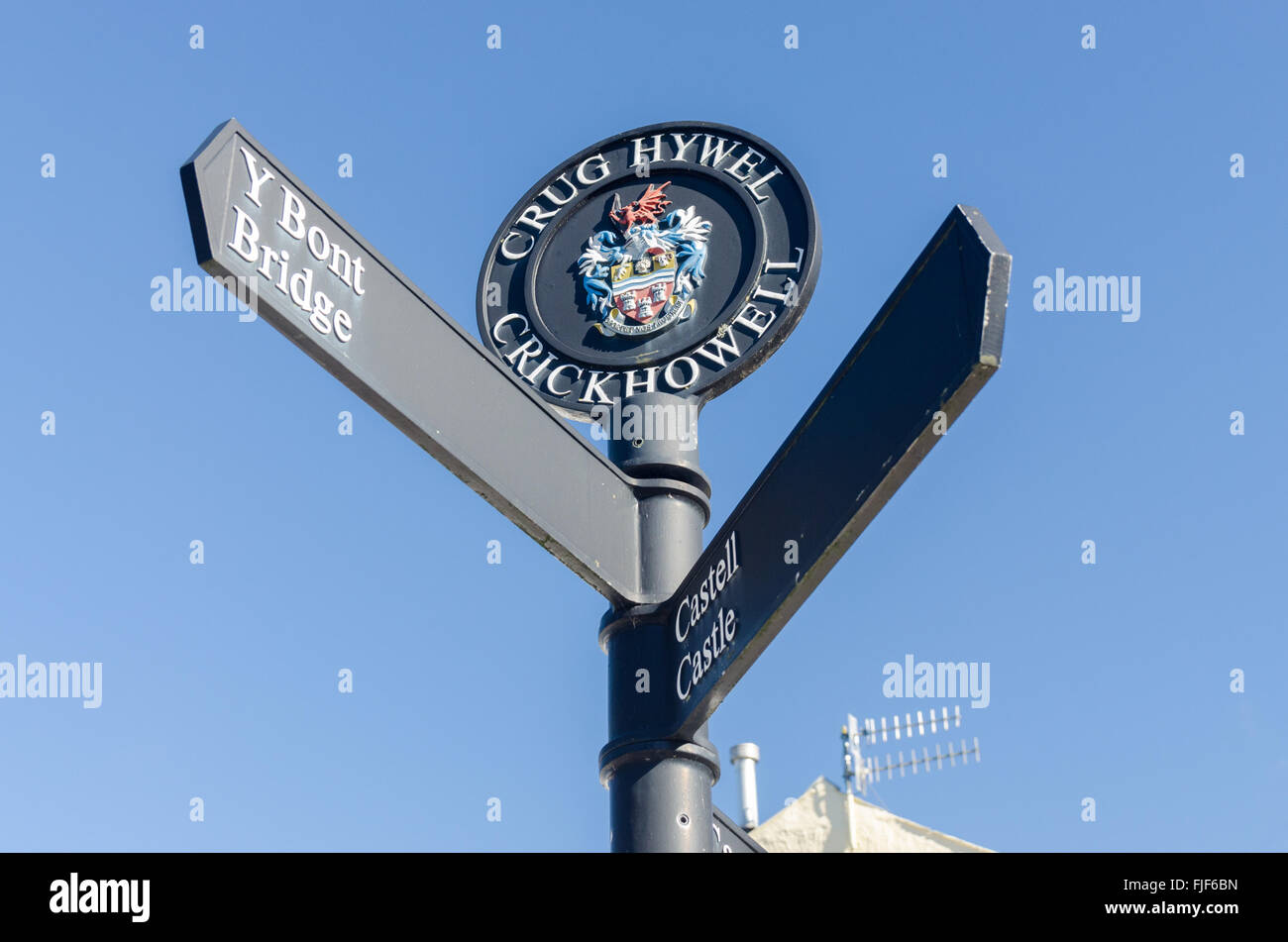 Direction signs for visitors to Crickhowell, Powys Stock Photo - Alamy