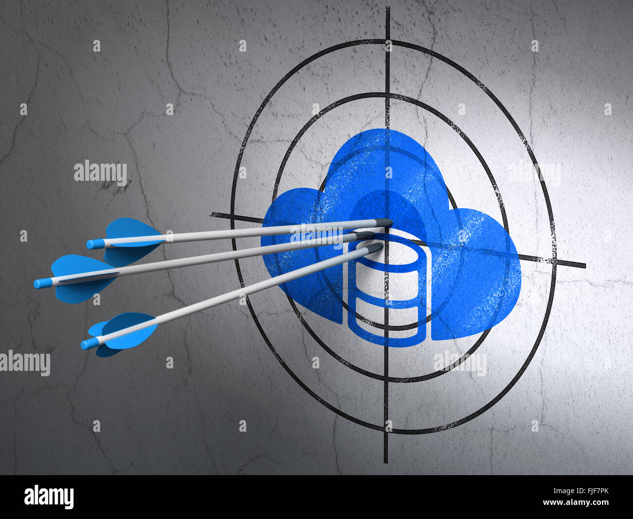 Database concept: arrows in Database With Cloud target on wall ...