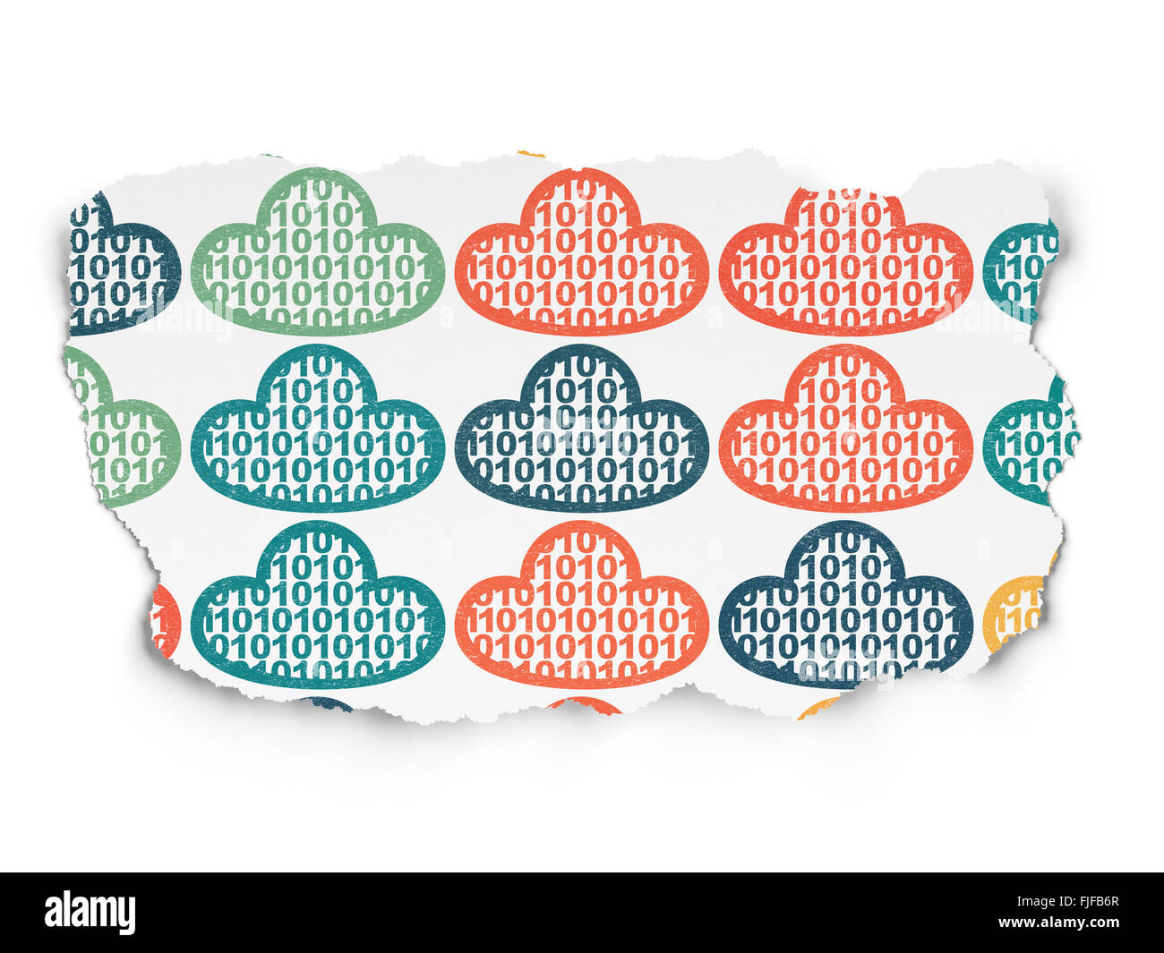 Cloud technology concept: Cloud With Code icons on Torn Paper ...