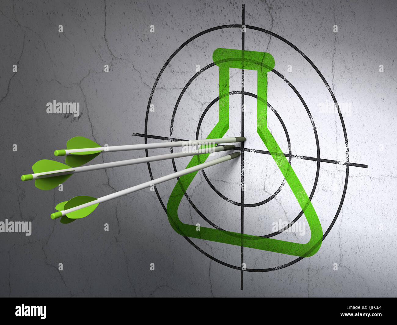 Science concept: arrows in Flask target on wall background Stock Photo ...