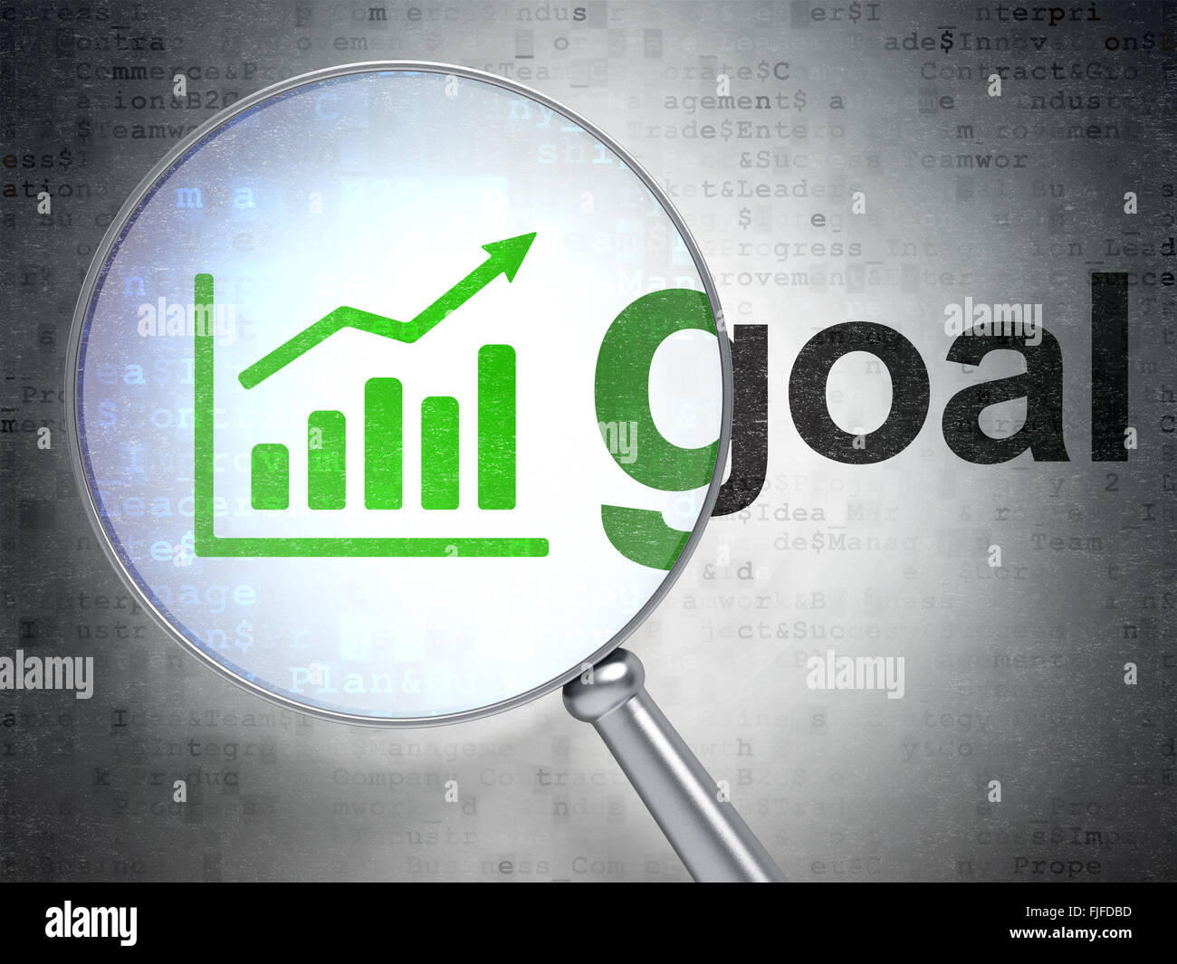 Marketing concept: Growth Graph and Goal with optical glass Stock Photo ...
